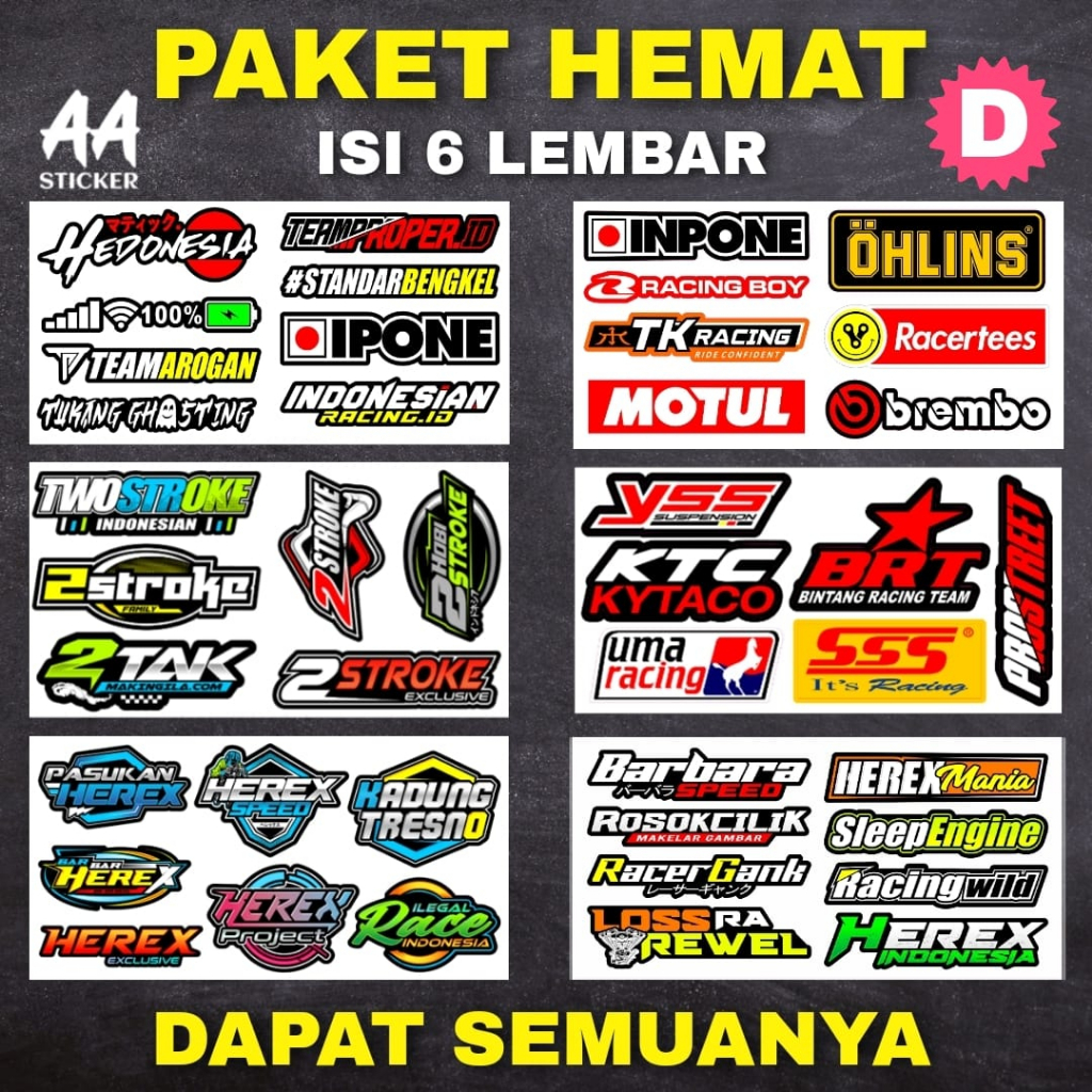 Jual Stiker Racing Pack Print Cut Paket Hemat D isi 6 Lembar Sticker ...