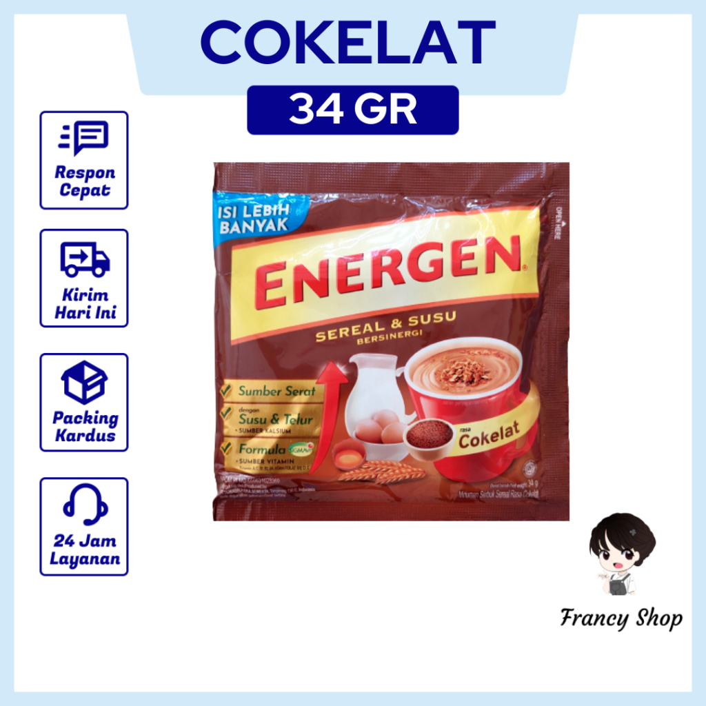 Jual Energen Sereal & Susu Rasa Coklat Cokelat Sachet 34 gr | Shopee ...