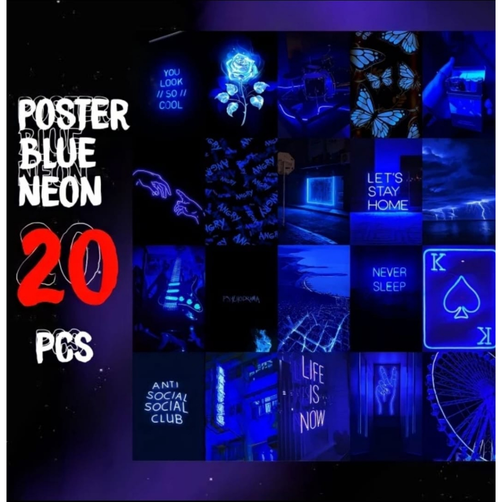 Jual poster neon blue aesthetic/ paket poster neon blue/ poster ...