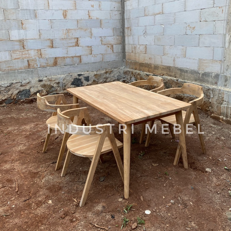 Jual Set Meja Makan Kursi A Jati Retro Scandinavian Minimalis Modern - Meja Makan Cafe Resto ...