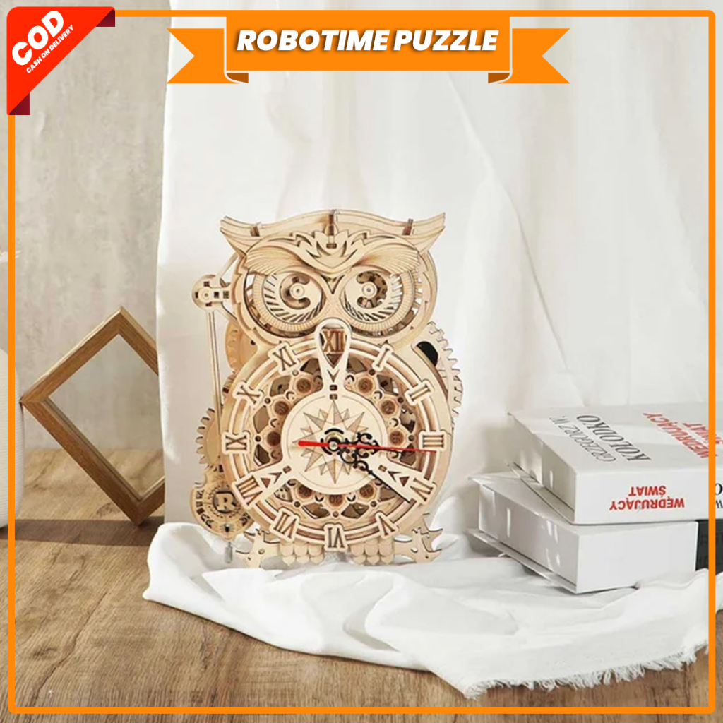 Jual DolaPuzzle ROKR Owl Clock Mechanical Gears 3D Wooden Puzzle LK503 ...