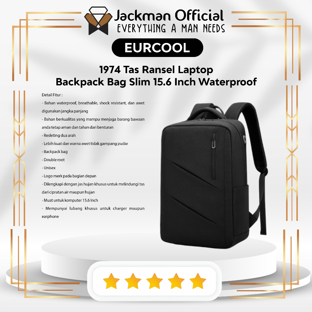 Jual EURCOOL 1974 Tas Ransel Laptop Backpack Bag Slim 15.6 Inch ...
