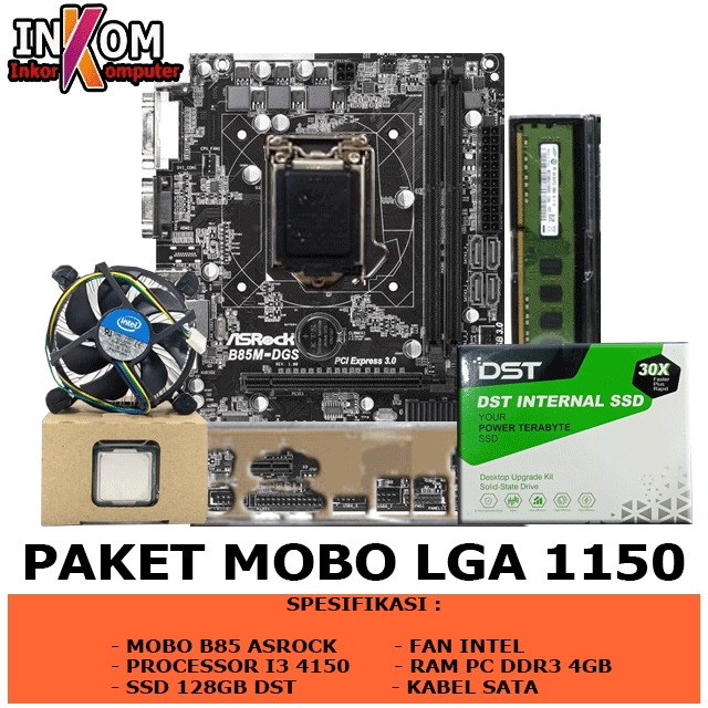 Jual Paket Mobo B85 LGA 1150 DDR3 Plus RAM SSD Processor i3 4150 Fan | Shopee Indonesia