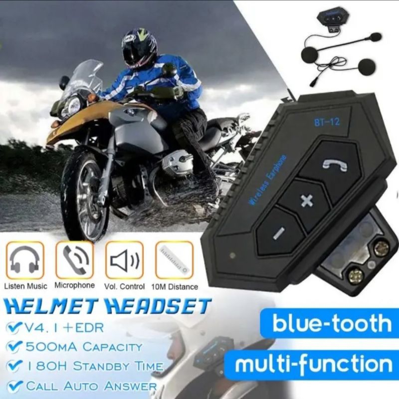 Jual Intercom Helm Bluetooth Waterproof BT-12 Headset Helm Bluetooth ...