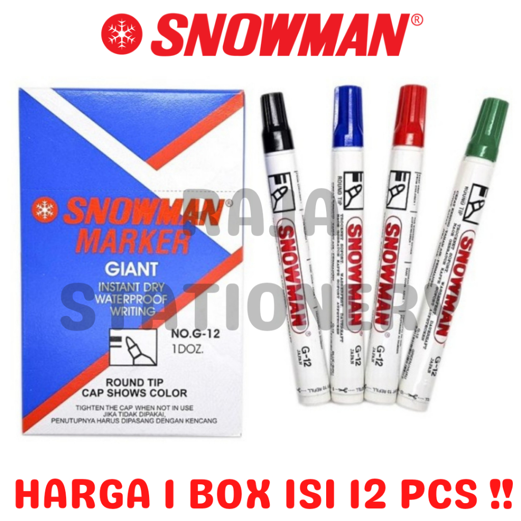 Jual SNOWMAN PERMANENT MARKER G-12 BLACK BLUE RED SPIDOL PERMANEN AG-12 HITAM BIRU MERAH [12PCS ...