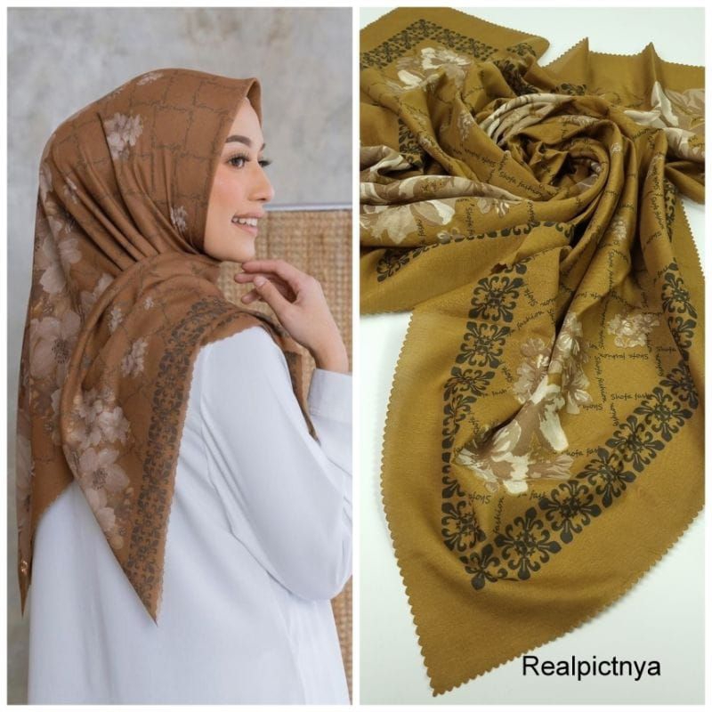 Jual Hijab Voal Motif Premium Jilbab Segi Empat Motif BUNGA KUNING MUSTARD | Shopee Indonesia