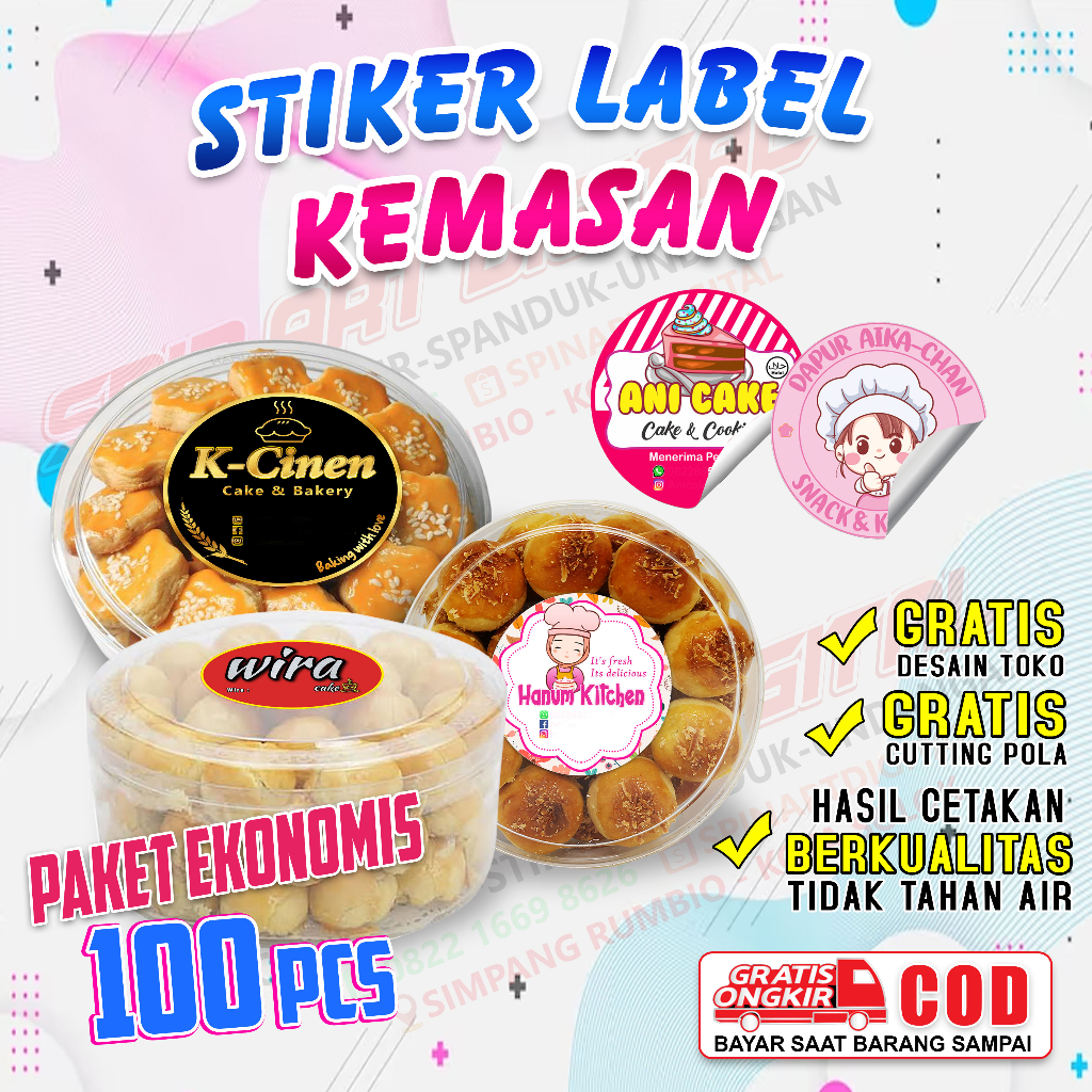Jual PAKET 100 PCS STIKER LABEL KEMASAN MAKANAN CUSTOM DESAIN CUTTING ...