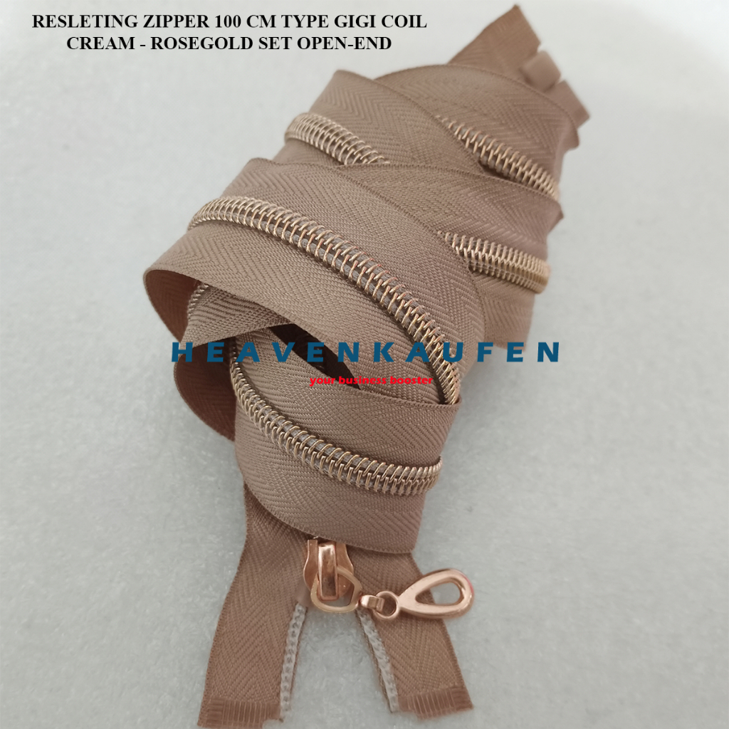 Jual Resleting Zipper 100 cm Atau 1 Meter Type Gigi Halus Coil Cream - Rose Gold Set Open End ...