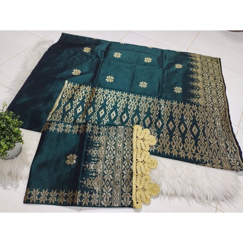 Jual Songket silungkang warna hijau botol gold dengan rendo koto gadang ...