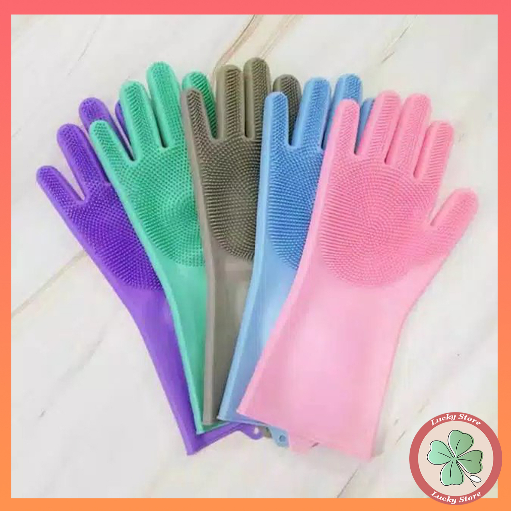 Jual Sarung Tangan Cuci Piring Magic Silicone Cleaning Gloves Anti ...