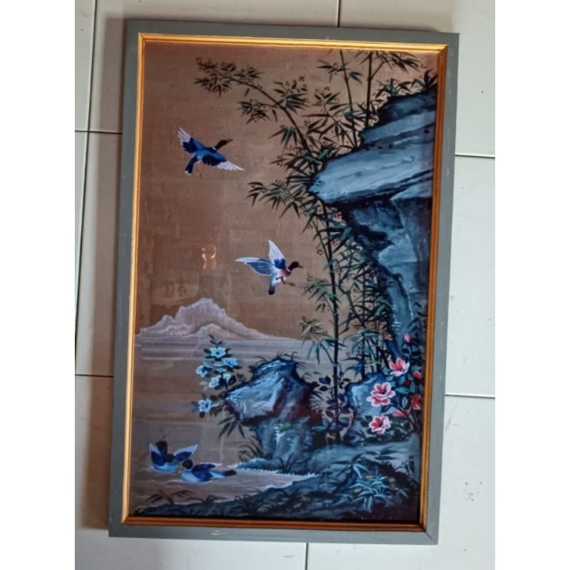 Jual hiasan dinding lukisan cetak bambu hias batu estetik plus figura ...