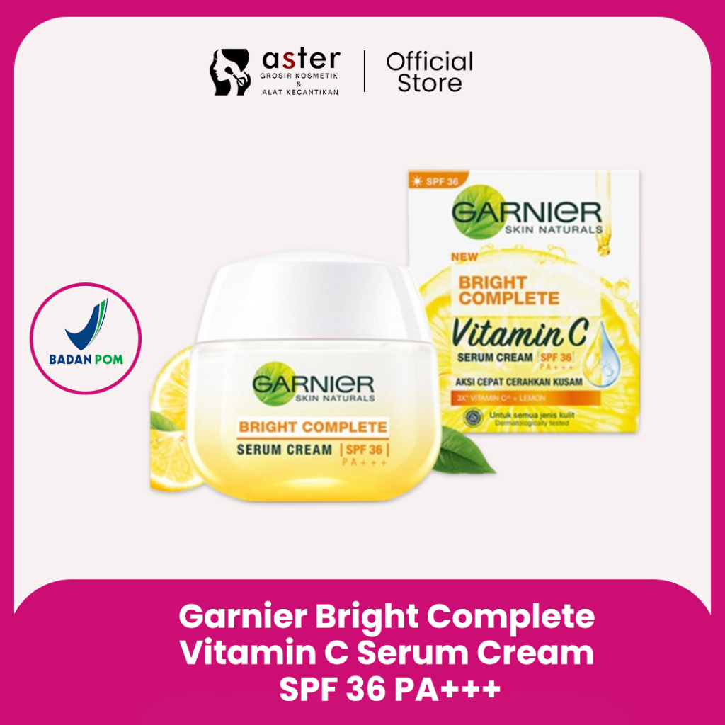 Jual Aster Kosmetik - Garnier Bright Complete Vitamin C Serum Cream SPF 36 PA+++ | Shopee Indonesia