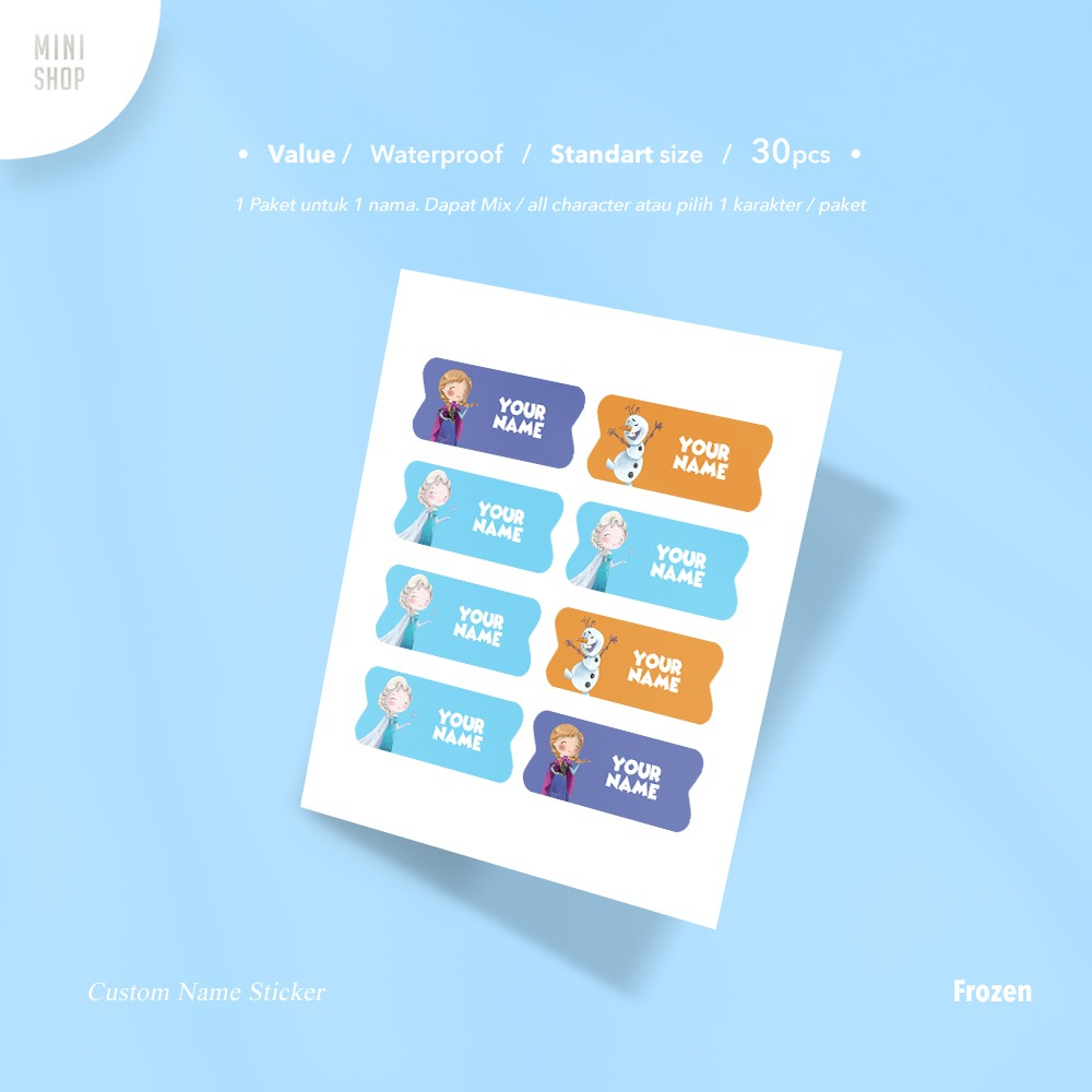 Jual Stiker Nama Custom Waterproof Frozen ( Elsa Anna Olaf ) | Shopee ...