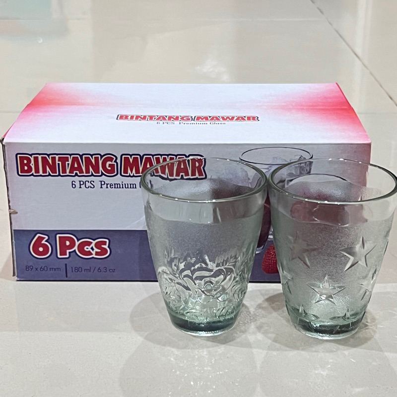 Jual satu set gelas kopi kaca / gelas mawar bintang isi 6 | Shopee ...