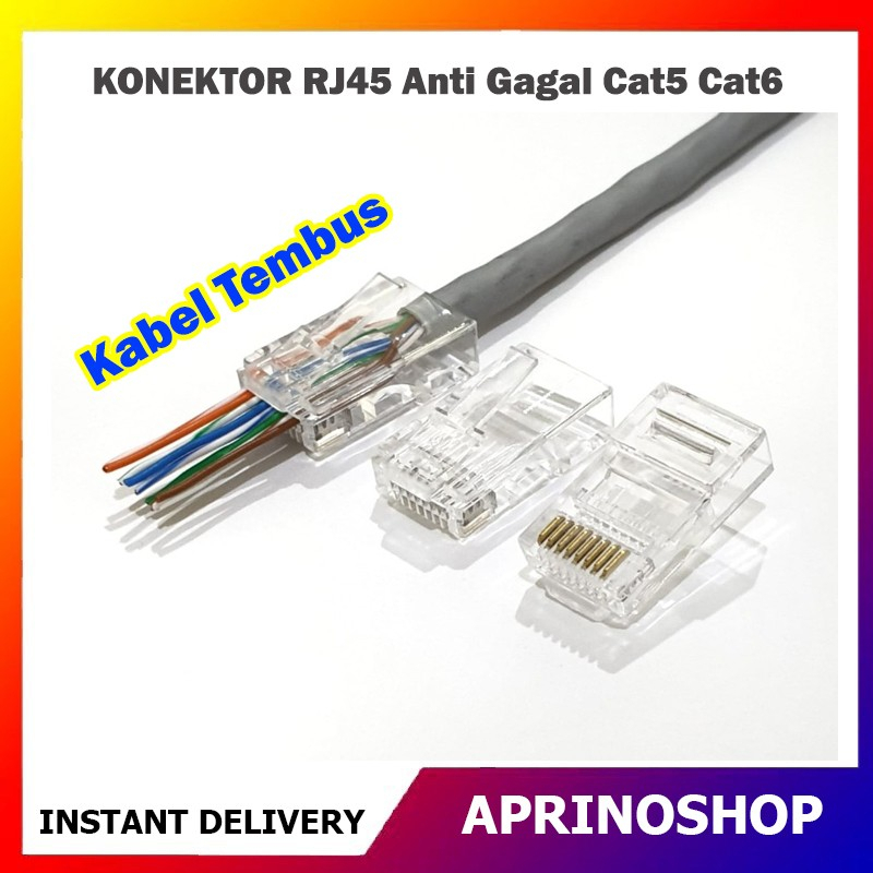 Jual Konektor RJ45 Cat6 Anti Gagal Kabel Tembus RJ45 Cat 6 Connector LAN | Shopee Indonesia