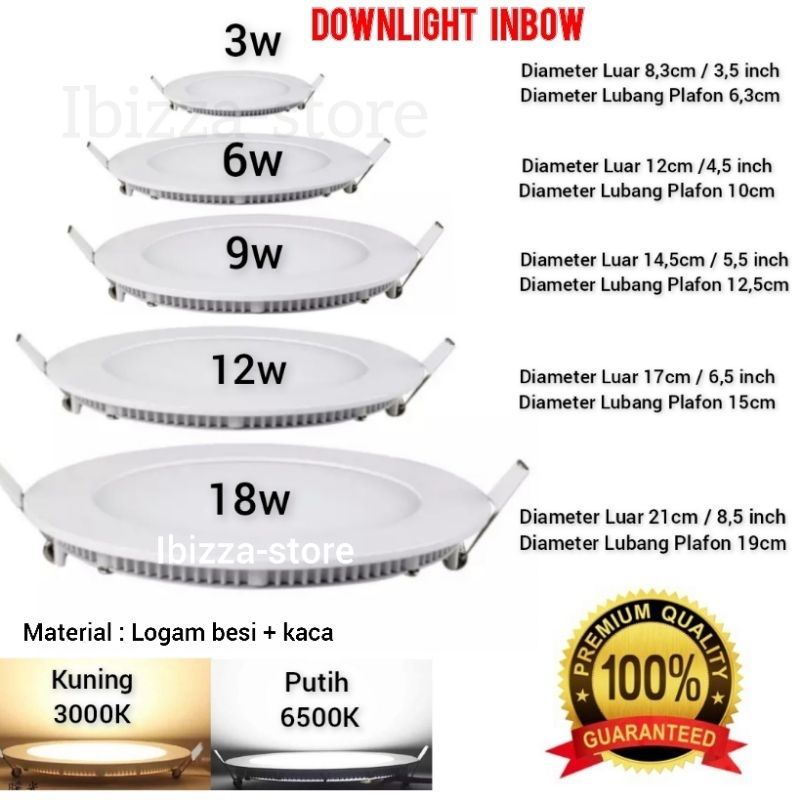 Jual Lampu Downlight LED Panel Slim Tipis Bulat Inbow Tanam 3W 6W 9W 12W 18W PUTIH - KUNING/WW ...