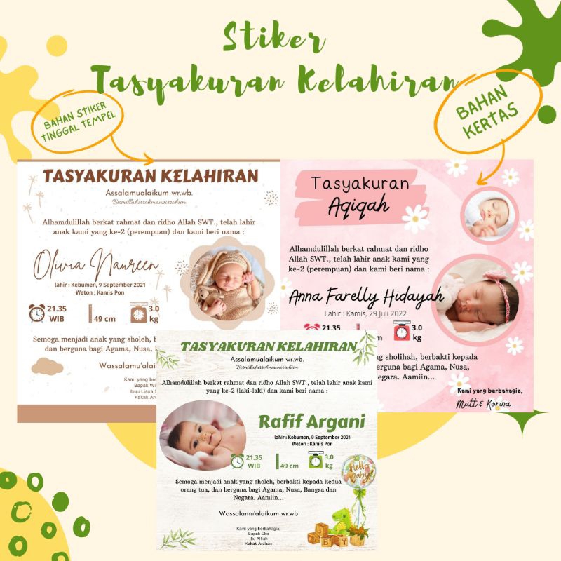 Jual 50pcs Samir tasyakuran Kartu Ucapan tasyakuran aqiqah / aqiqah ...