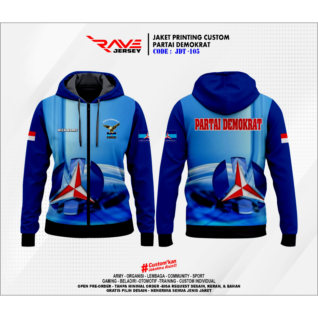 Jual JAKET PARTAI DEMOKRAT SESI 1 PRINTING SUBLIM CUSTOM (DESAIN SUKA ...