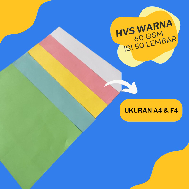 Jual Kertas Hvs Putih Hvs Warna 60 Gsm A4 F4 Shopee Indonesia