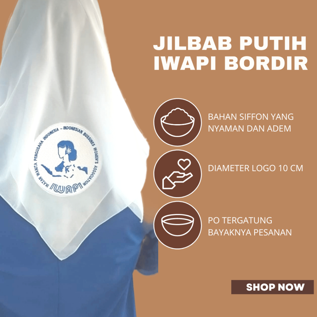Jual Jilbab /kerudung putih Iwapi logo bordir terlaris termurah bisa ...