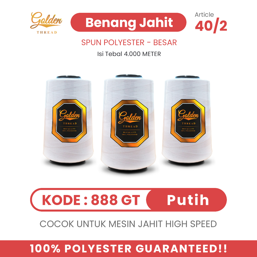 Jual Benang Jahit Besar Golden Thread 40/2 5000 Yards Spun Polyester ...