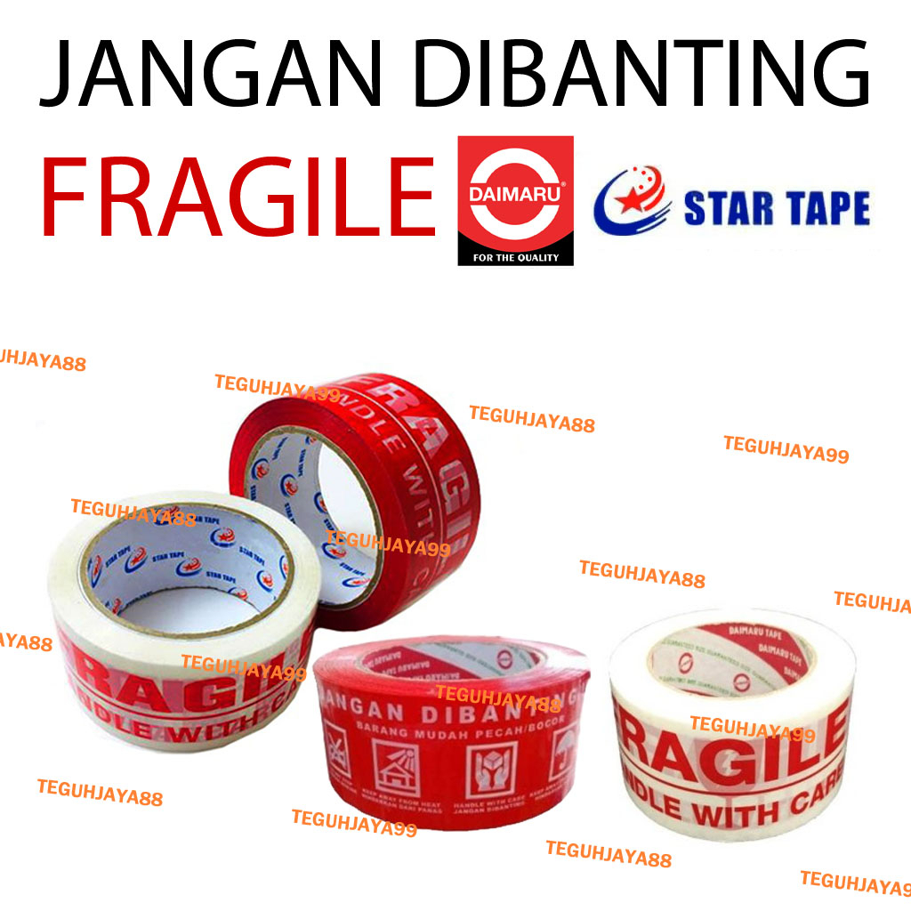 Jual Lakban Fragile 48mm Merah Putih Isolasi Selotip Jangan Dibanting ...