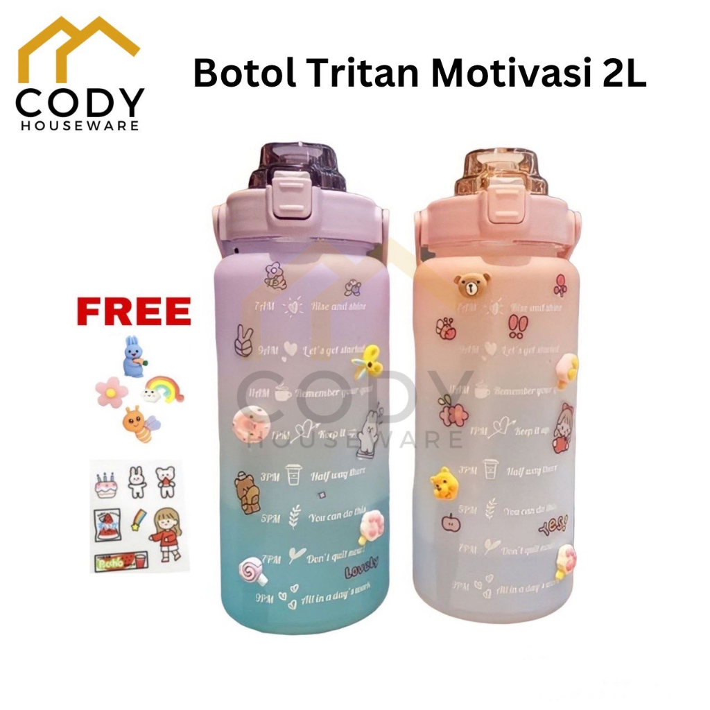 Jual CODY Botol Motivasi 2 Liter Tritan Gradiasi Botol Reminder ...