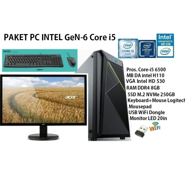 Jual Paket Lengkap PC Intel Core i5 6500 DDR4 SSD Monitor LED LG Acer Samsung | Shopee Indonesia