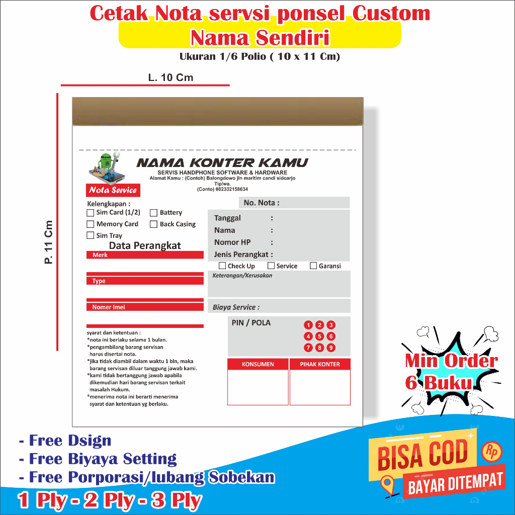 Jual nota servis hp custom nama sendiri nota servis hp nota service hp ...