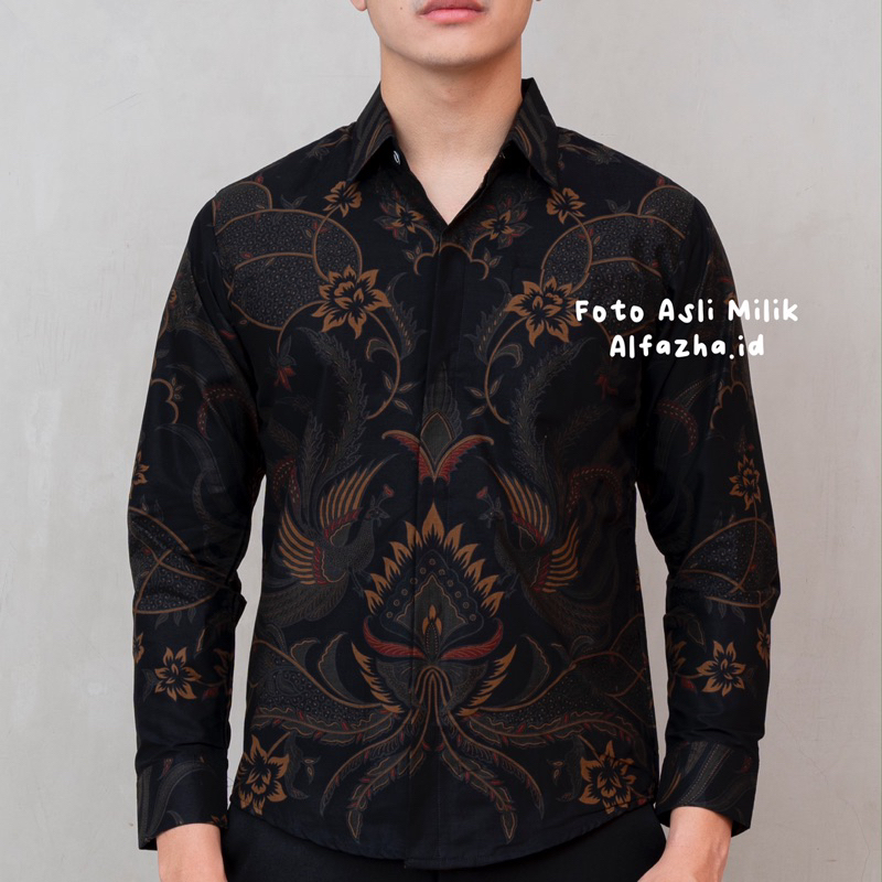 Jual Batik Alfazha Kemeja Lebaran Batik Pria Hitam Premium Hestamma ...
