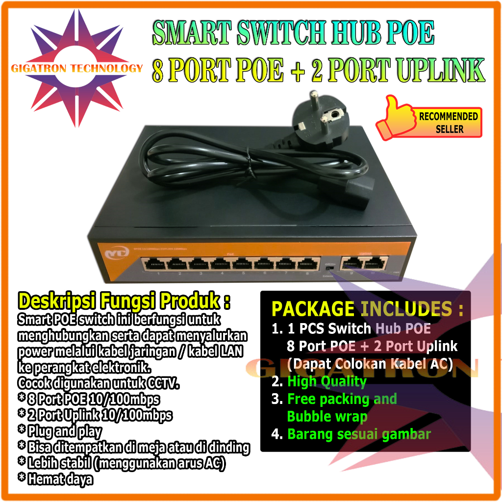 Jual Switch Hub POE 8 Port 2 Uplink / Poe Switch 8+2 Ports 10/100 Mbps ...