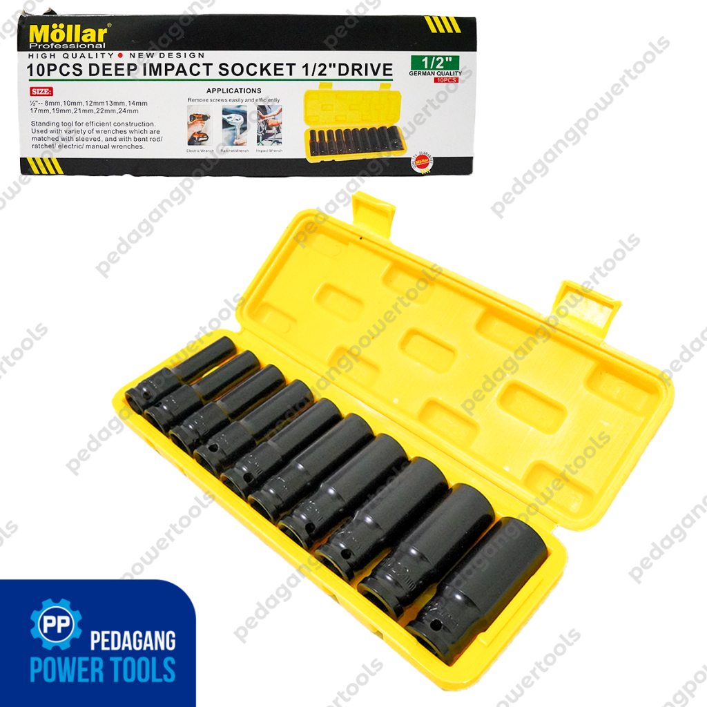 Jual MOLLAR Mata Sok Impact 1/2" Set 10 pcs 8-24 mm Panjang Deep Socket CIW | Shopee Indonesia