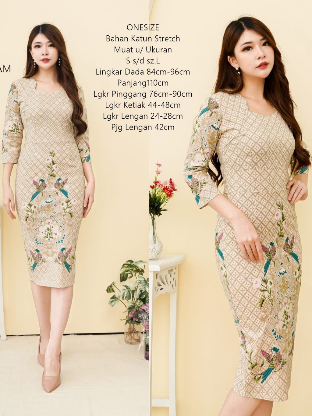 Jual Batik Midi Dress Modern Wanita Big size Jumbo dan Standart Baju Gaun bodycon Batik kerja ...