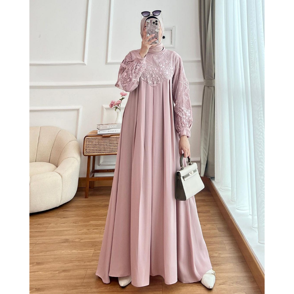 Jual K&K Fashion~Mikayla/Inara Dress/Crinkle Mix Brukat/Gamis Kekinian ...