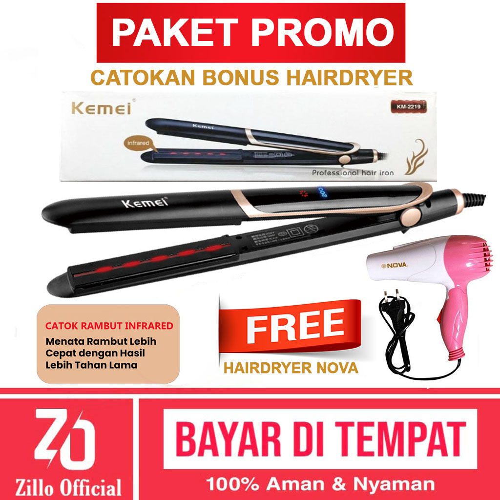 Jual ZILLO Catok Rambut BONUS Hairdryer Catokan Infrared Anti Merusak ...