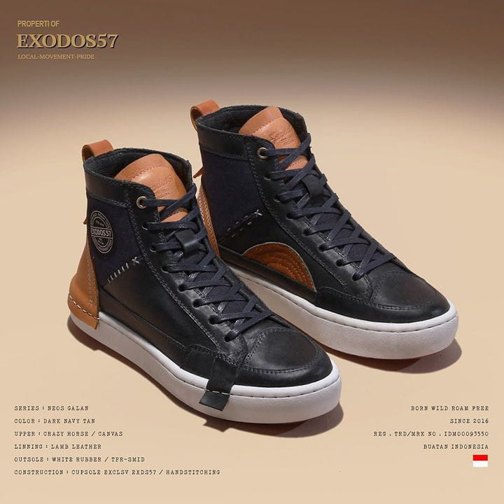 Jual Sepatu Sneaker Kulit Pria Exodos57 - Neos Galan - Dark Navy Tan ...