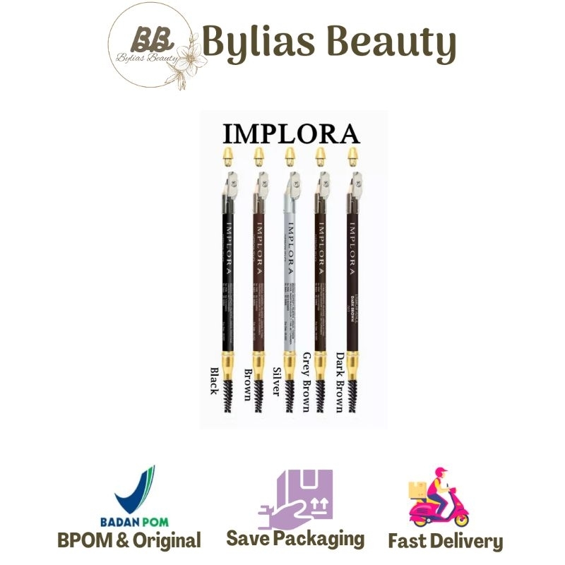 Jual IMPLORA Eyebrow Pencil 2in1 (Pencil-Serutan-Sikat) | Shopee Indonesia