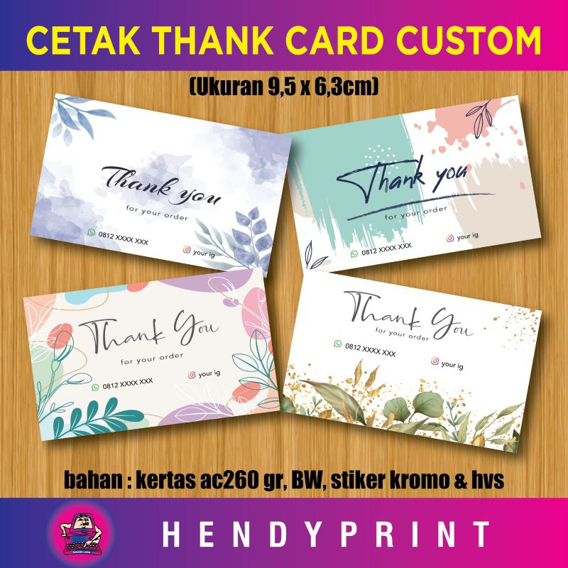 Jual MINIMAL ORDER 100 PCS / CETAK THANK YOU CARD CUSTOM/THANKS CARD/KARTU UCAPAN THANK YOU ...
