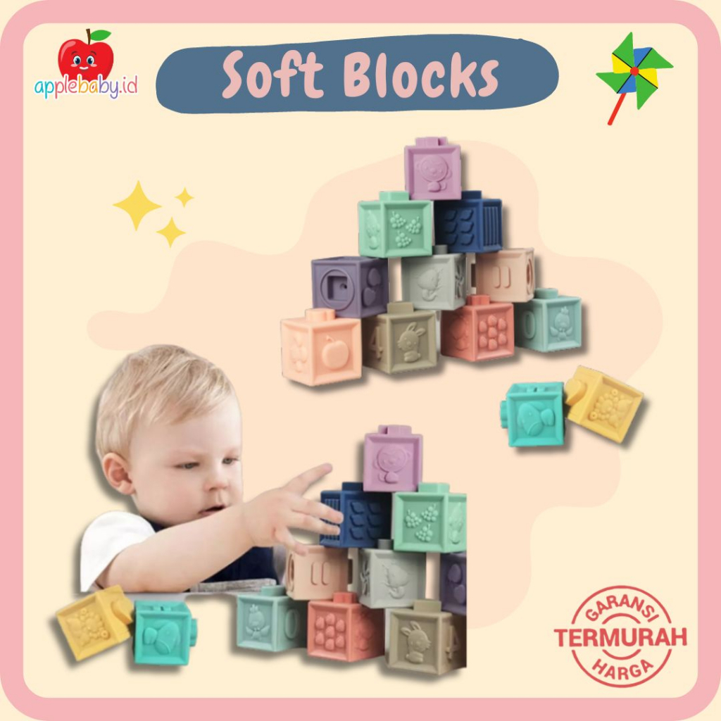 Jual Soft Building Blocks And Baby Teether Balok Susun Bayi Mainan ...