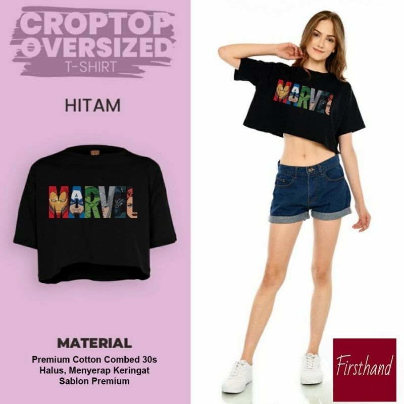 Jual Kaos Marvel Crop Top Oversize Kaos Tee Crop Original | Shopee ...