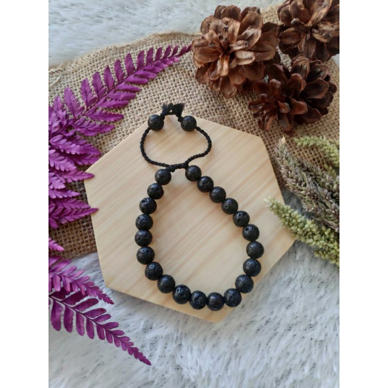 Jual Gelang Tali Serut Batu Lava 8mm • Narural Gemstone • Gelang Batu ...
