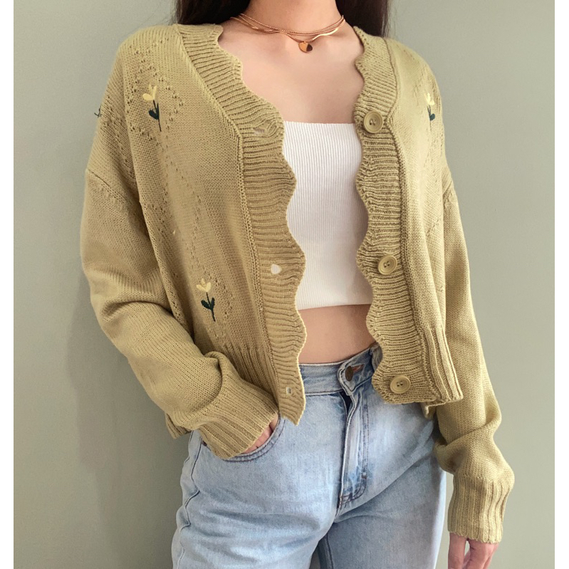 Jual Keely Daily - Marin Floral Embroidery Oversized Knit Cardigan ...