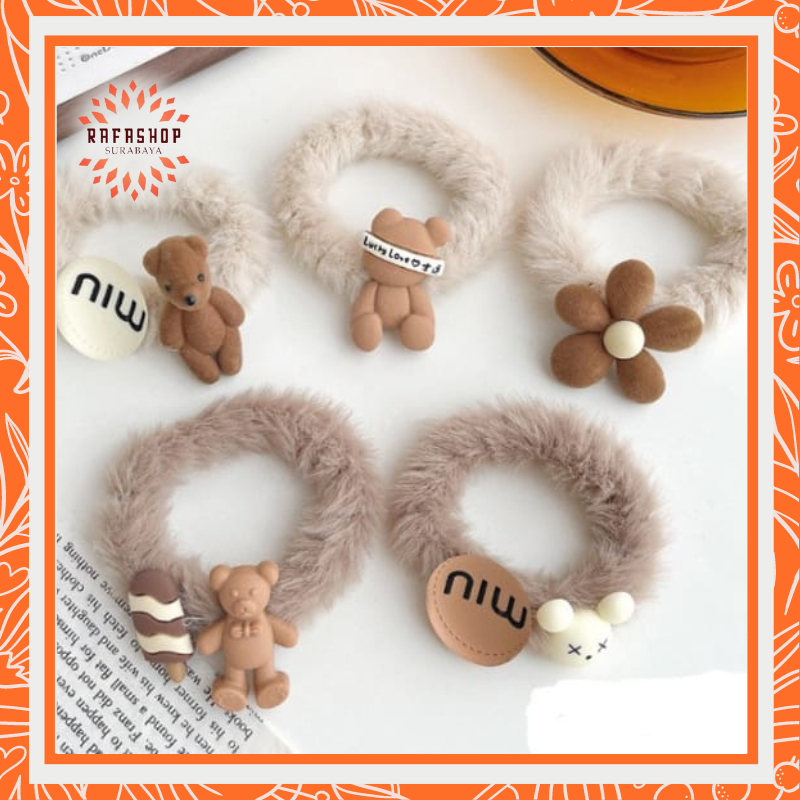 Jual ACC120 Scrunchie Bulu Lucu /Ikat Rambut Bulu Model Bunga Love ...