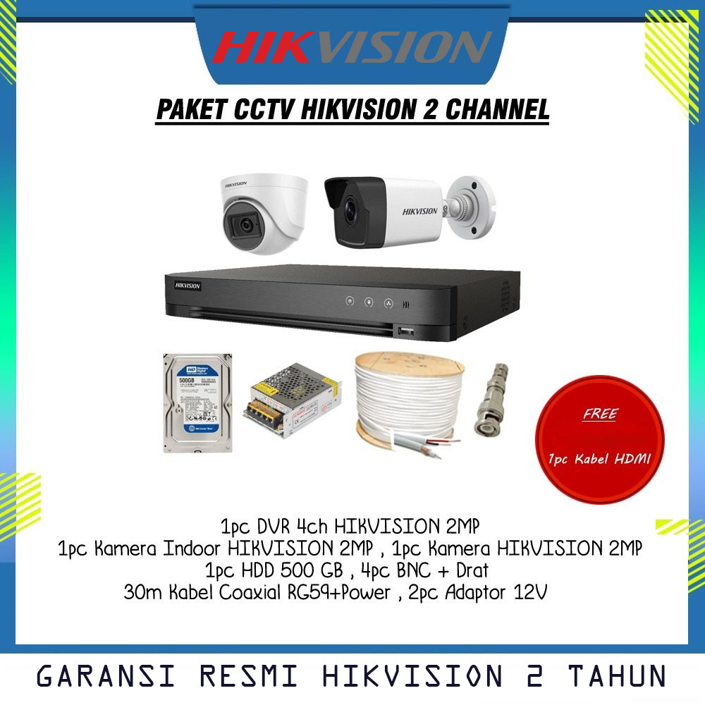 Jual Paket CCTV 2 Kamera HIKVISION 2MP Lengkap Siap Pasang | Shopee ...