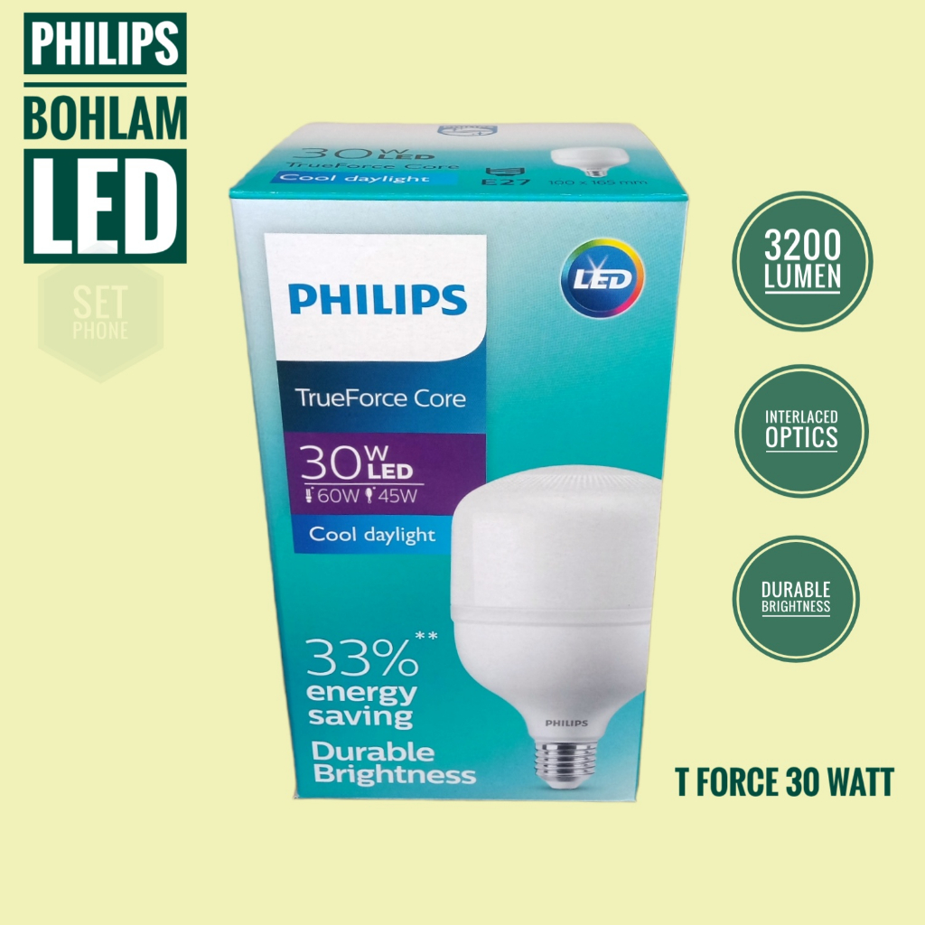 Jual LAMPU BOHLAM PHILIPS LED BULB BESAR T FORCE TRUEFORCE 30 WATT PUTIH COOL DAYLIGHT 6500K ...