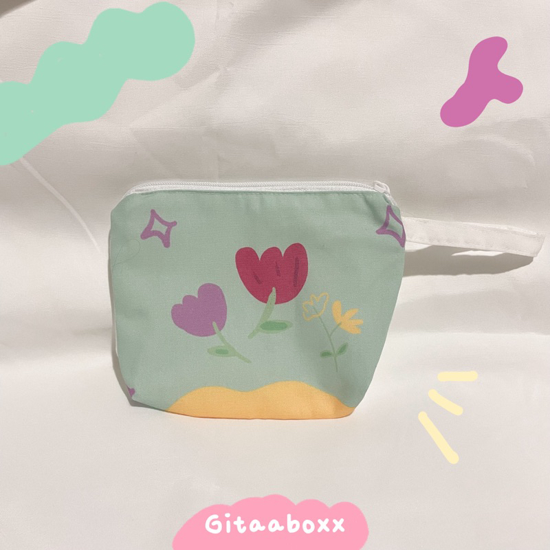 Jual ZIPPER POUCH FLOWY MINTY YELOWY / POUCH MAKE UP LUCU - POUCH ...