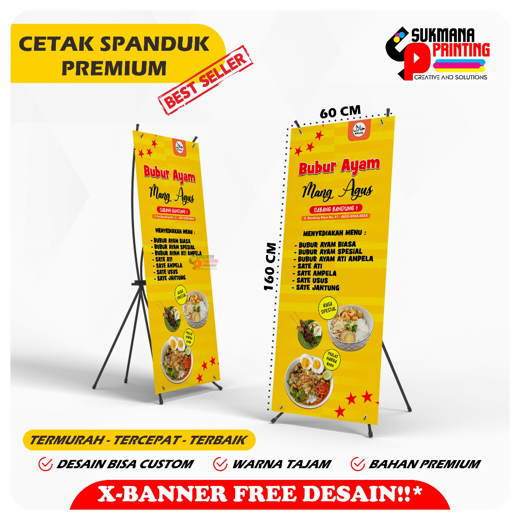 Jual CETAK XBANNER YBANNER SPANDUK BUBUR AYAM - 1 SET TIANG FLEXI 280G ...