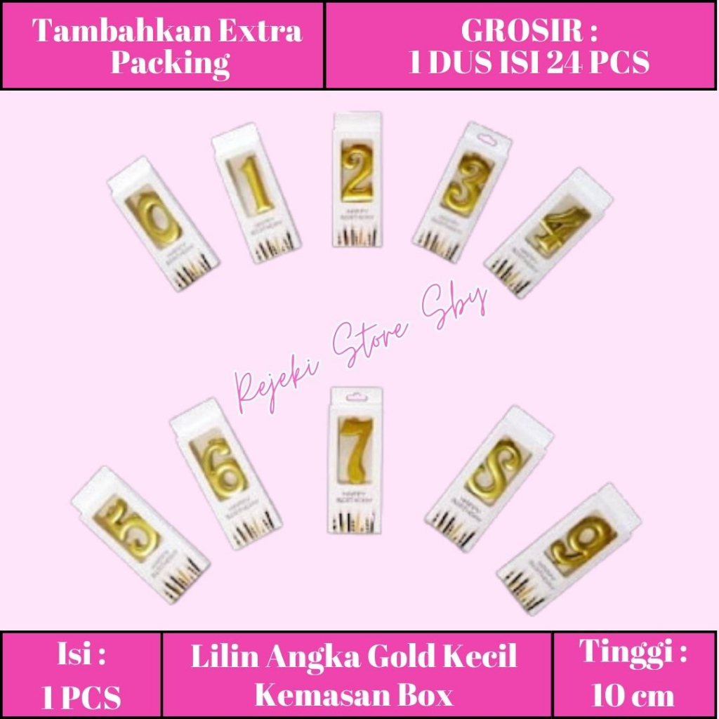Jual LILIN ANGKA GOLD KEMASAN BOX / LILIN ULANG TAHUN | 0 1 2 3 4 5 6 7 ...
