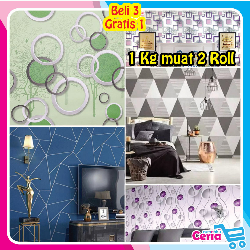 Jual Wallpaper Dinding 45cm x 10M / 9M / 8M 1 Kg Muat 2 Roll Wallpaper ...