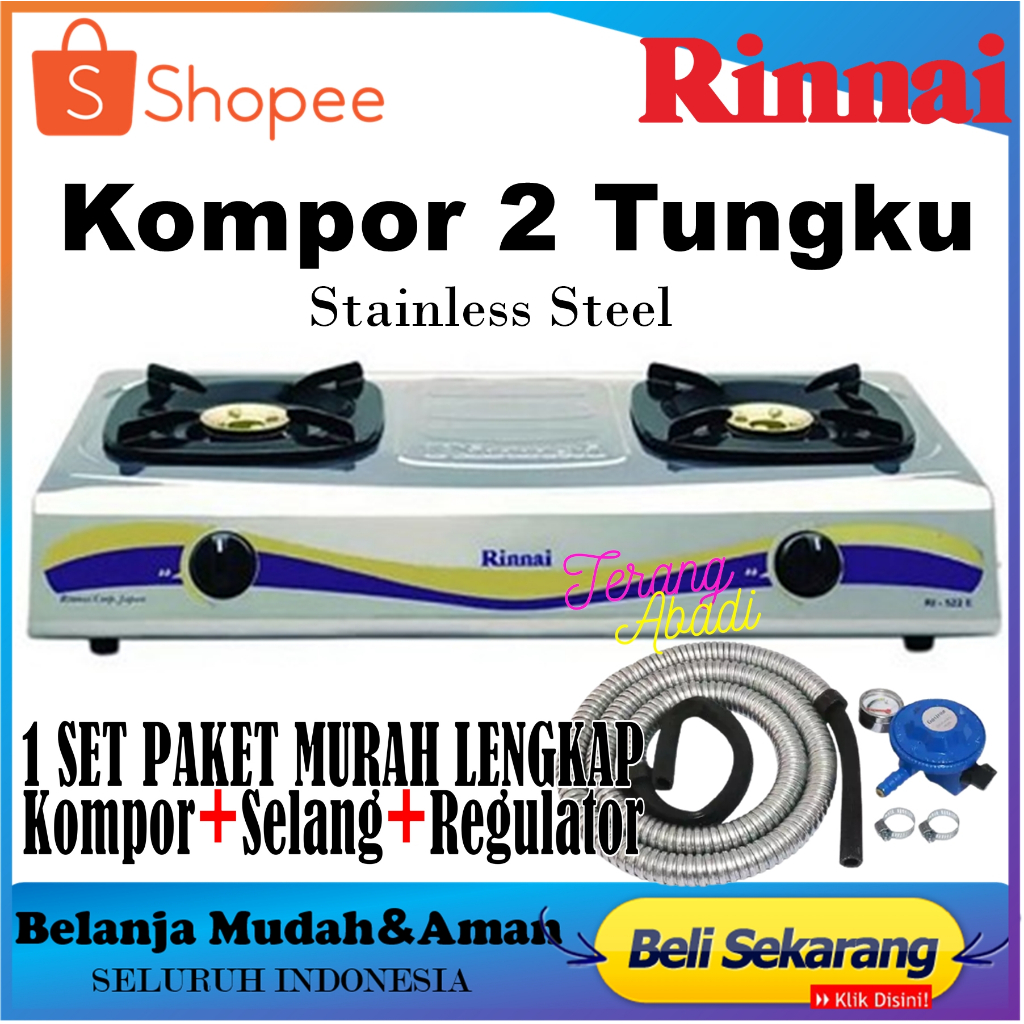 Jual Rinnai Kompor Gas 2 Tungku - RI522E+Selang+Regulator SNI RI-522E ...